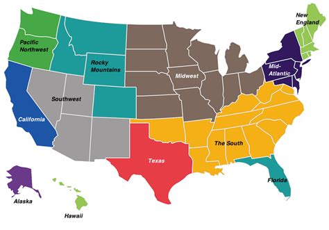 8 Regions Of The United States Usa Regions Map Us Regions