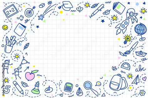 Concept Of Education School Background With Hand Drawn School Supplies