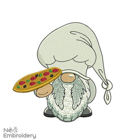 Pizza Gnome Embroidery Design NextEmbroidery