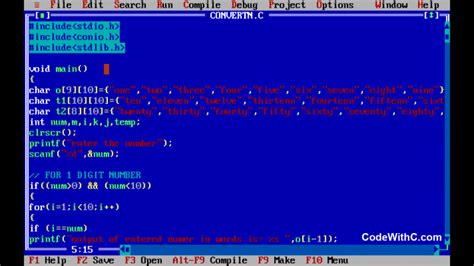 C Program Converts Number In Digits To Equivalent Word Code With C