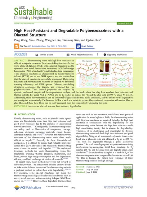 Wang Et Al 2021 High Heat Resistant And Degradable Polybenzoxazines