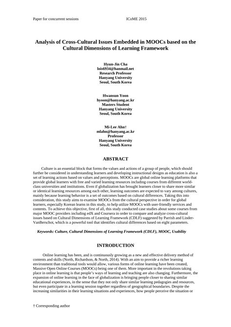 Pdf Analysis Of Cross Cultural Issues Embedded In Moocs Based On The