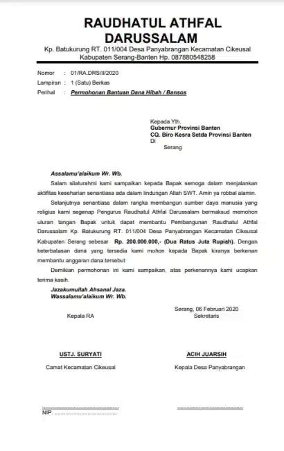 Contoh Surat Permohonan Bantuan Dana