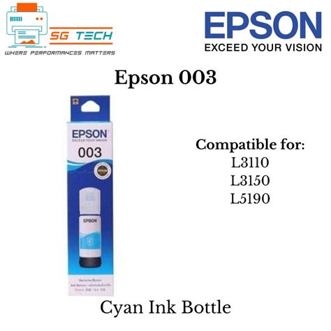 Epson Original 003 C13T00V200 Cyan Bottle Ink For L3110 L3150 L5190