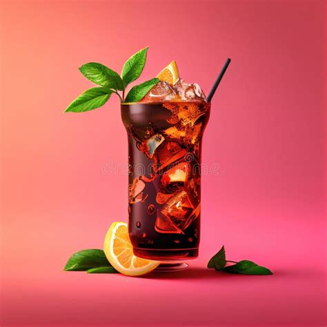 Cuba Libre Or Long Island Iced Tea On Pink Background Party Coctail