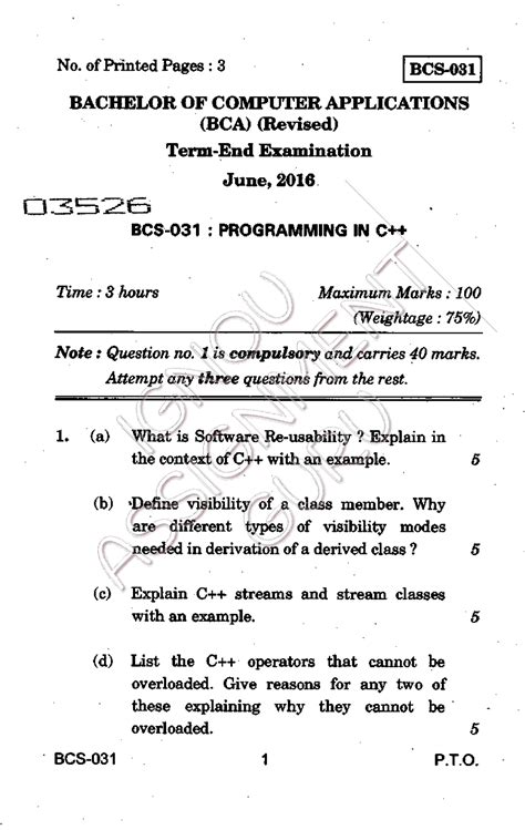 Bcs 031 J16 Compressed No Of Printed Pages 3 Bcs Bachelor Of