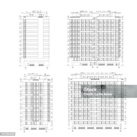 다층 건물 상세한 건축 기술 외관 도면 0명에 대한 스톡 벡터 아트 및 기타 이미지 0명 건물 외관 건물 정면 Istock