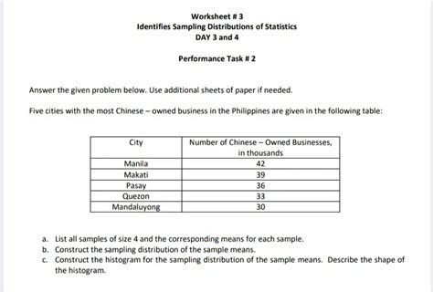 Solved Worksheet 3 Identifies Sampling Distributions Of Statistics