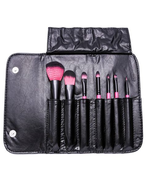 7pcs Pink Professional Makeup Brush Set With Black Bag Sheinsheinside