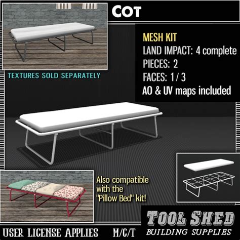 Second Life Marketplace Tool Shed Cot Mesh Kit