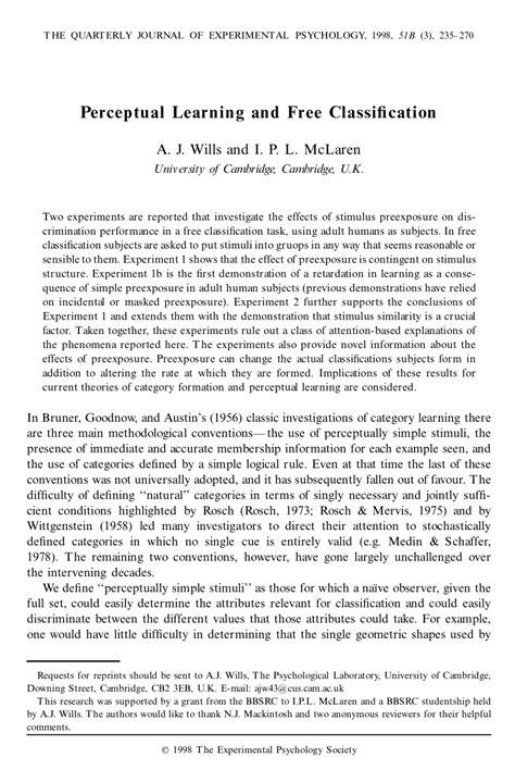 Pdf Perceptual Learning And Free Classification