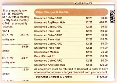 Conal Orourkes Actual Comcast Bill 1820 In Charges For Equipment