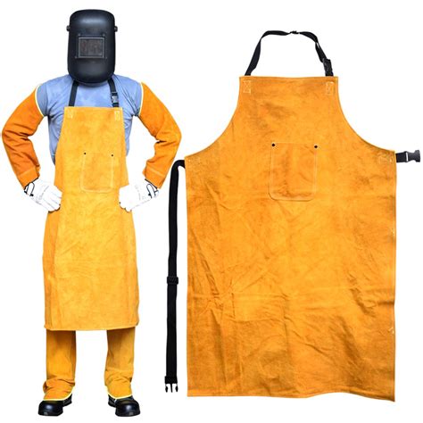 เอี๊ยมหนังสีน้ำตาลของนอก ผ้ากันเปื้อนสำหรับงานเชื่อมหนังวัว เอี้ยมหัง งานเชื่อม Shopee Thailand