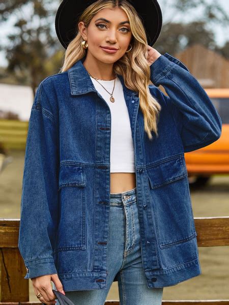 Куртка джинсовая Женский Воротник темно синий с отворотом Деним размер 54 Длинный куртка