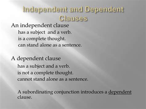Ppt Subordinating Conjunctions That Introduce Dependent Clauses For Cause And Effect