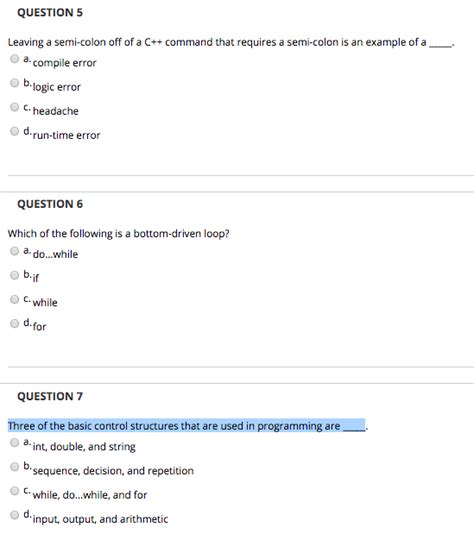 Solved Question 5 Leaving A Semi Colon Off Of A C Command