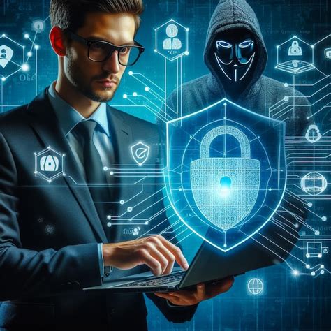 Hacker Usando Portátil Con Candado Poligonal En Fondo De Código Binario