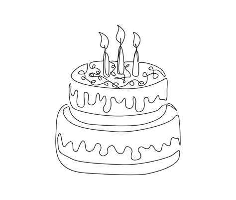 촛불 파티 기념일 및 축하 개념 미니멀리즘 손으로 그린 벡터 일러스트와 함께 생일 케이크의 연속 한 선 그리기 프리미엄 벡터