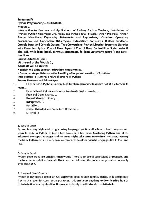 Python Material Semester Iv Python Programming 21bca3c10l Module 1