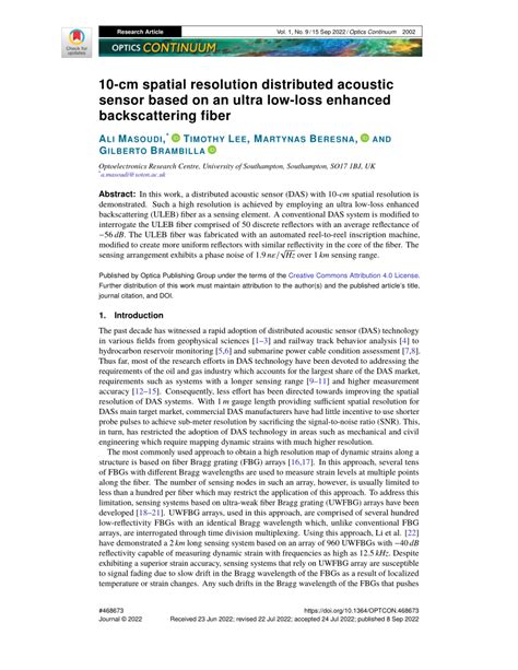 pdf 10 cm spatial resolution distributed acoustic sensor based on an