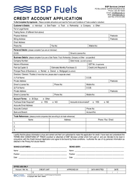 Fillable Online Credit Application Form Bsp Fuels Fax Email Print