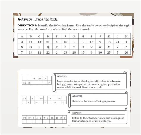 Activity Crack The Code Directions Identify The Following Items Use