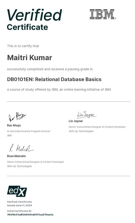I Successfully Completed A Comprehensive Course On Relational Database