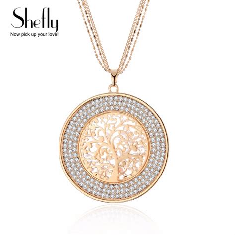Women Tree Of Life Necklace Gold Round Luxury Locket With Crystal