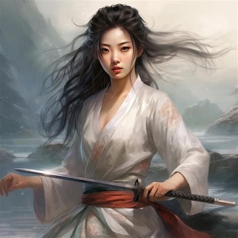 Una pintura de una mujer con una espada y la palabra ella está sosteniendo una espada Foto