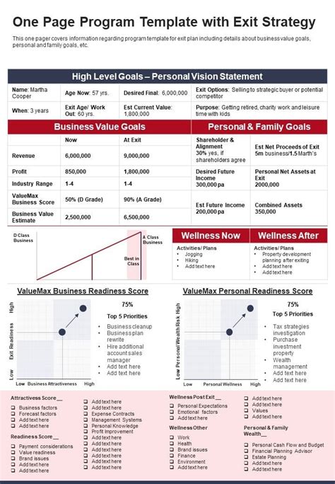 One Page Program Template With Exit Strategy Pdf Document Ppt Template