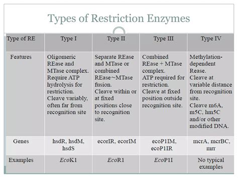 restriction modification system types of restriction enzymes pptx