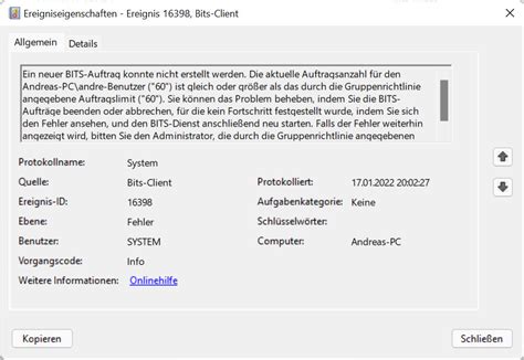 BITS Client EventLog ID 16398 Fehler Und Outlook GAL Fehler 0x802000049