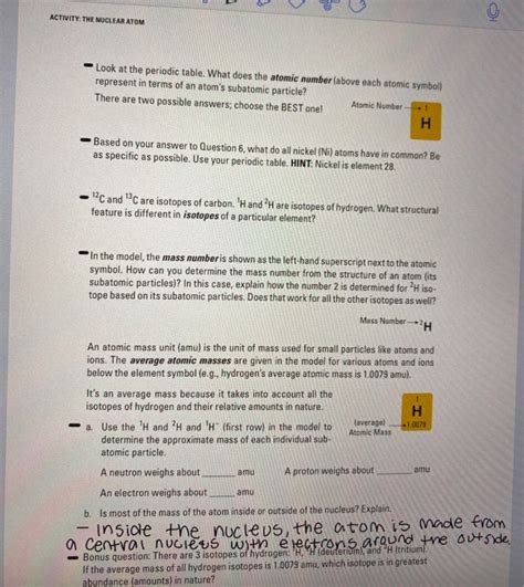 Solved ACTIVITY THE NUCLEAR ATOM Look At The Periodic Chegg