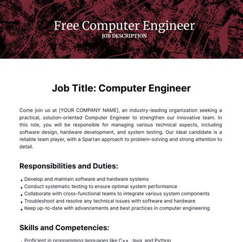 Free Computer Engineer Job Description Template To Edit Online