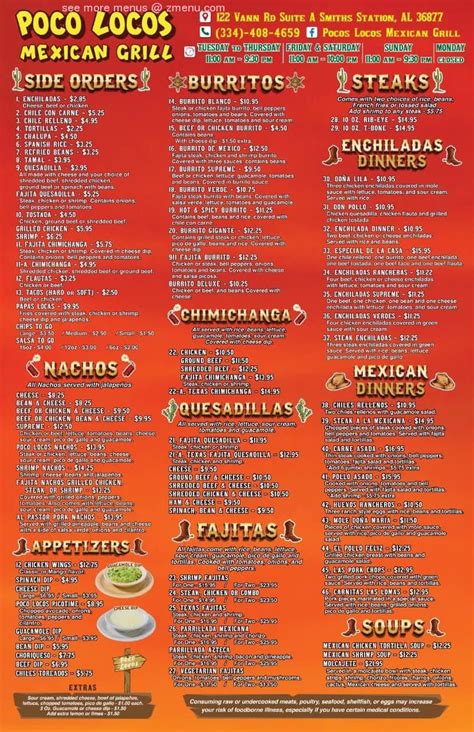 Online Menu Of Poco Locos Mexican Grill Restaurant Smiths Station
