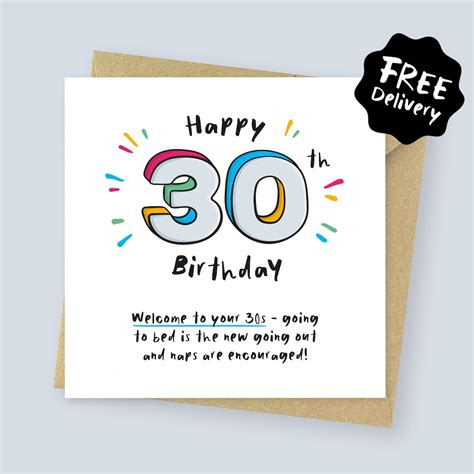 30th Birthday Card For Her Funny Milestone Birthday Card For Him