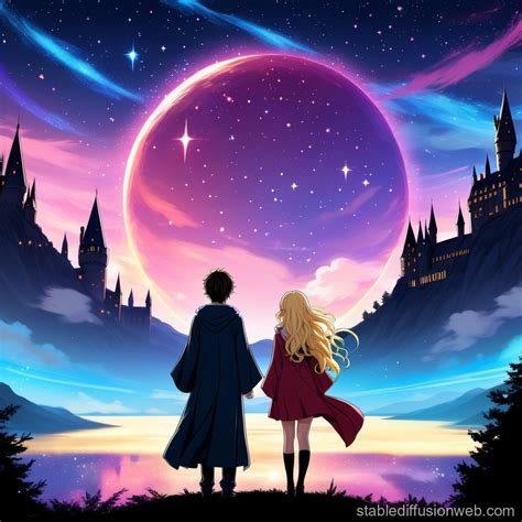 Harry Potter And Luna Lovegood Stargazing Silhouette Stable Diffusion