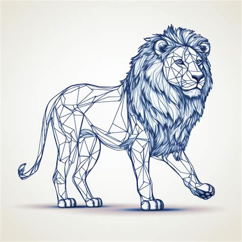 Premium Photo Intricate Low Polygon Monochromatic Lion In Continuous Line Style