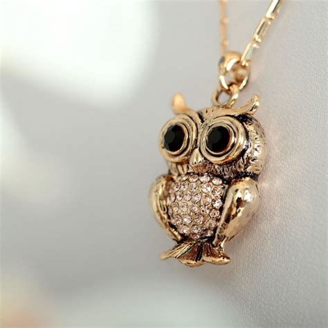 Vintage Rhinestones Owl Pendant Necklace Owl Fashion