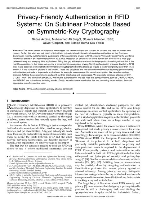 PDF Privacy Friendly Authentication In RFID Systems On Sublinear Protocols Based On Symmetric