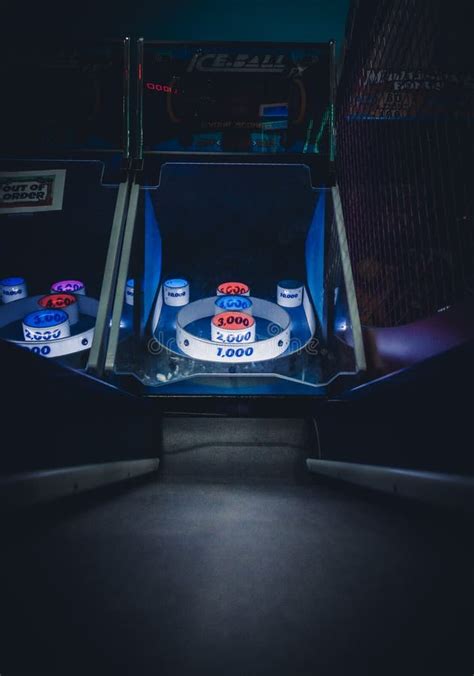 A Lighted Vintage Skee Ball Game In A Darkened Arcade Editorial Photo Image Of Boardwalk Fair