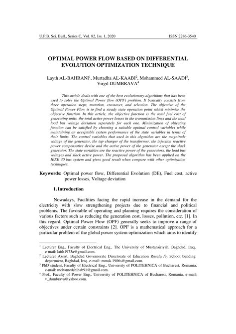 PDF OPTIMAL POWER FLOW BASED ON DIFFERENTIAL EVOLUTION OPTIMIZATION