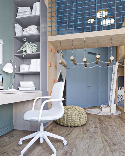 Дизайн интерьера детской для двоих мальчиков с «веревочным парком и скалодромом Interiores