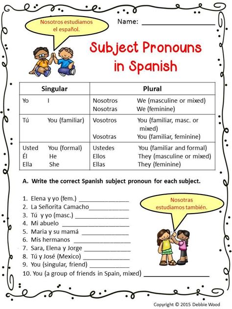 Subject Pronouns Spanish Worksheets Task Cards Activities
