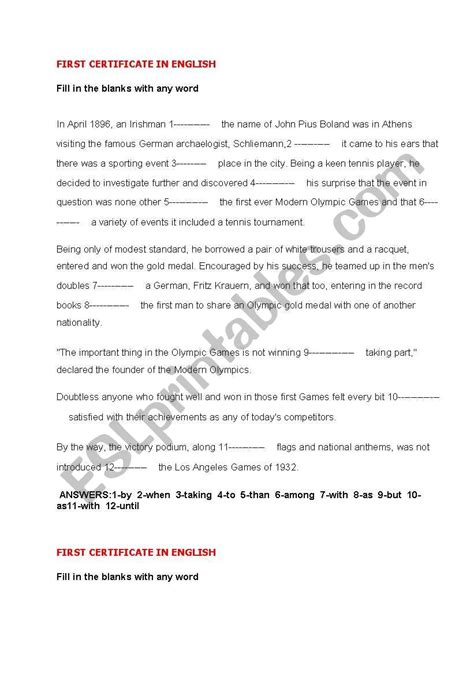 First Certificate Exercises With Key Esl Worksheet By Jasminet