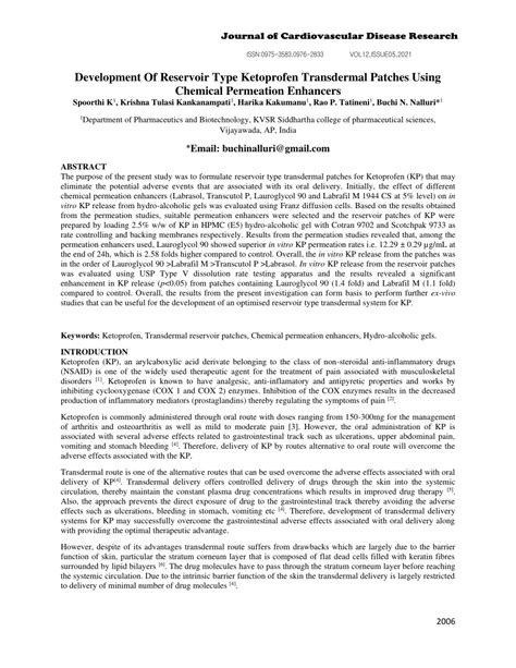 Pdf Development Of Reservoir Type Ketoprofen Transdermal Patches Using Chemical Permeation