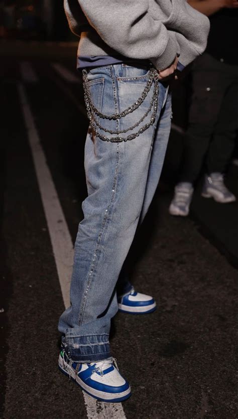 Street Wear Chains Chain Pants Outfit Men Chain Jeans Outfit Drip
