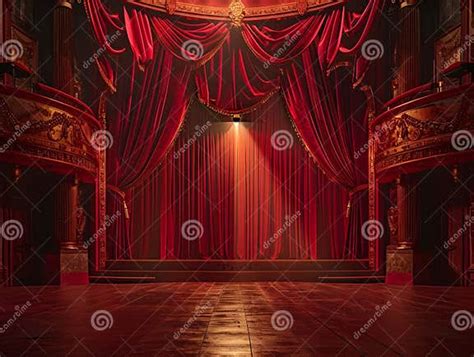 Majestic Neoclassical Theater Stage With Dramatic Velvet Curtains And Spotlight Stock