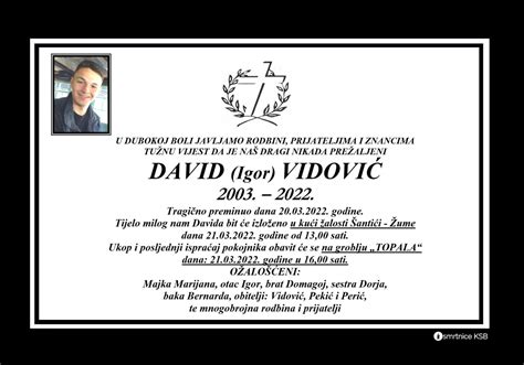 David Igor Vidović Osmrtnice Ksb