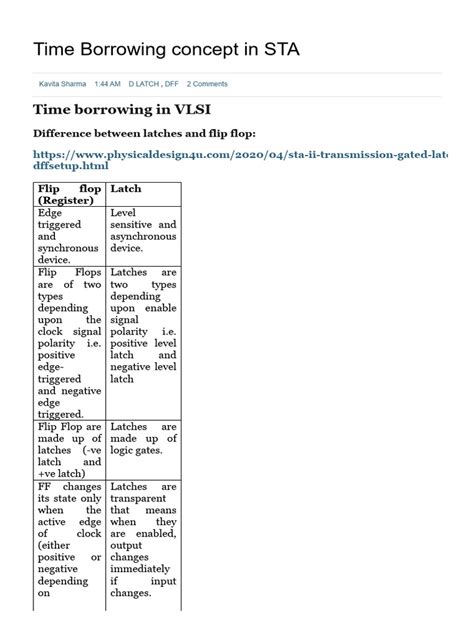 Time Borrowing Concept In Sta Vlsi Physical Design For Freshers Pdf Electronic